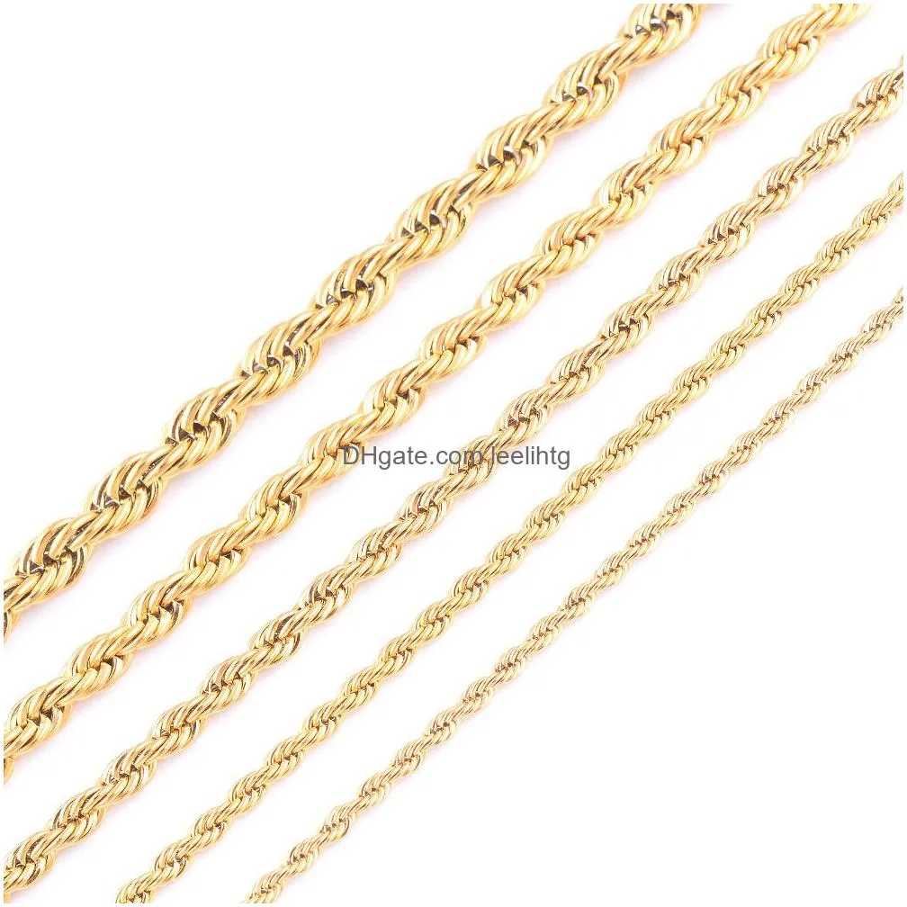 Gold Plated Rope Chain Necklace Stainless Steel Twisted Chain For Men ...