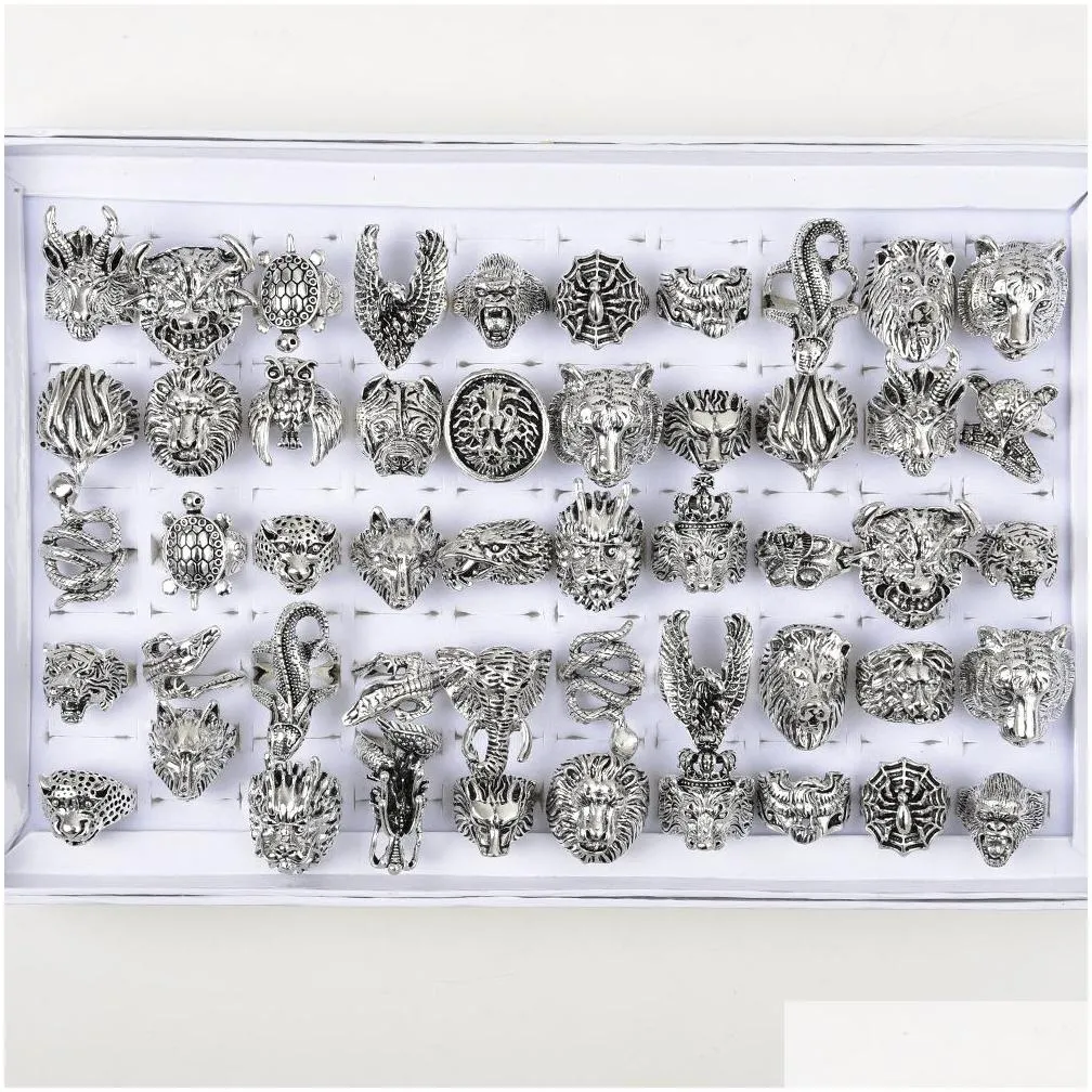 Vintage Gothic Animal Cluster Gothic Rings Dragon, Wolf, Tiger, Dog ...