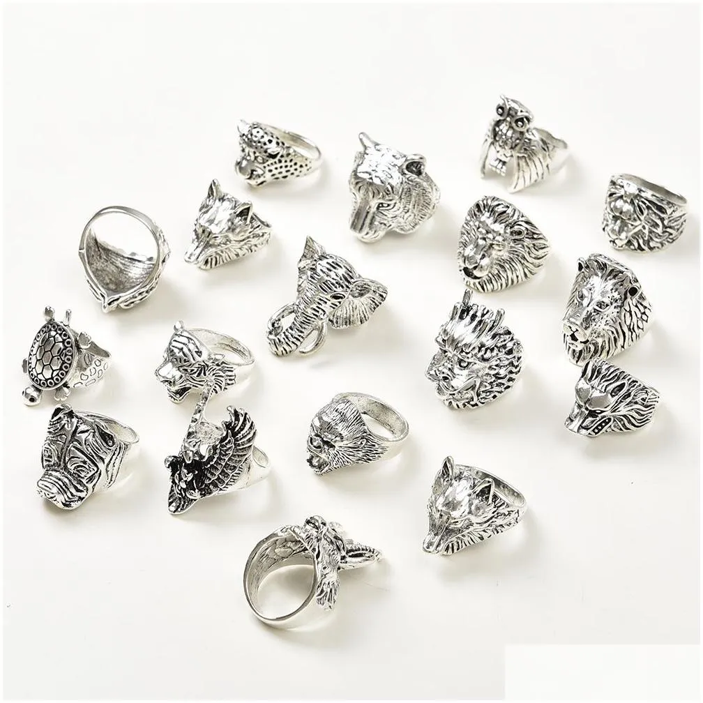 Vintage Gothic Animal Cluster Gothic Rings Dragon, Wolf, Tiger, Dog ...