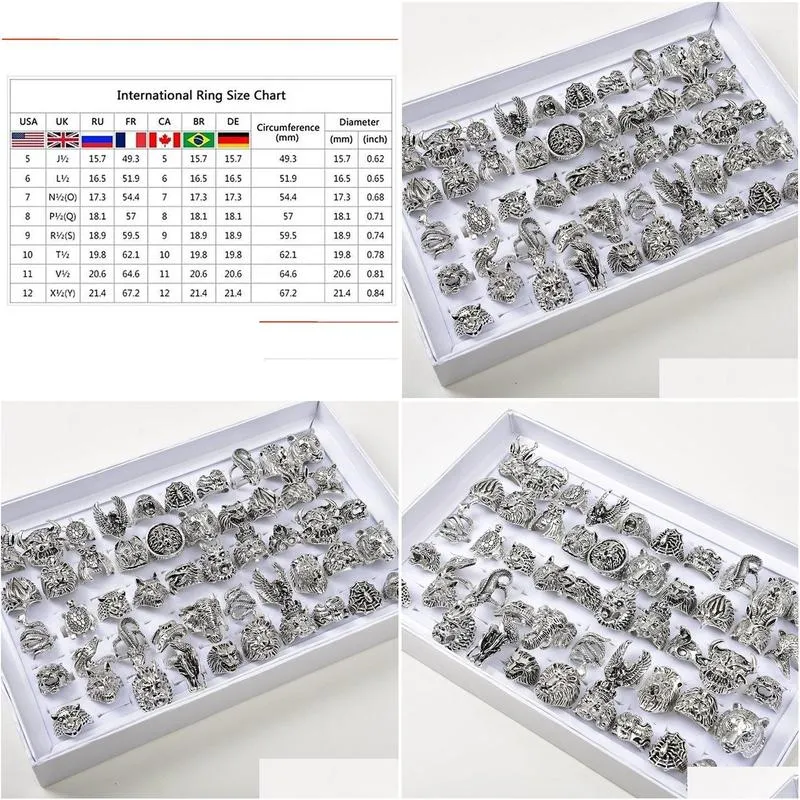 Vintage Gothic Animal Cluster Gothic Rings Dragon, Wolf, Tiger, Dog ...