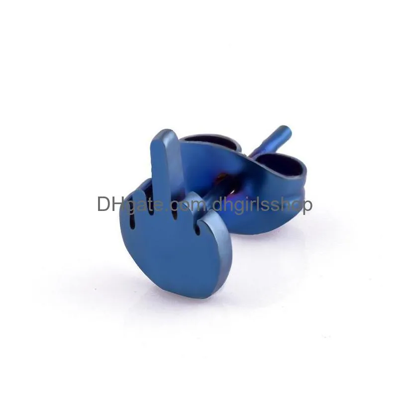 Hip Hop Vertical Middle Finger Stud Earrings For Women And Men ...