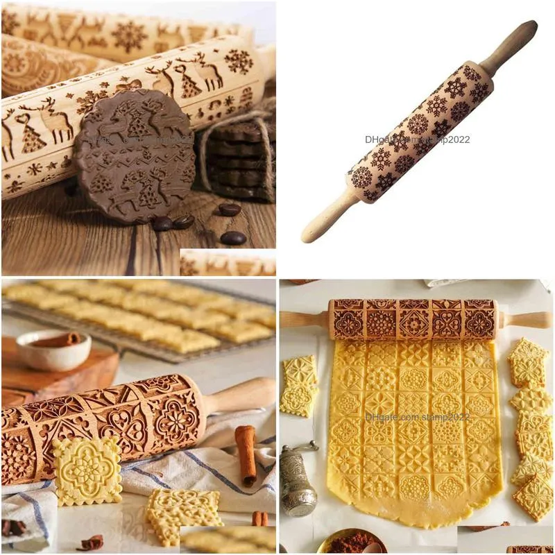 DHgate.com:Wooden Rolling Pin with Pattern for Baking, Noodle, Biscuit ...