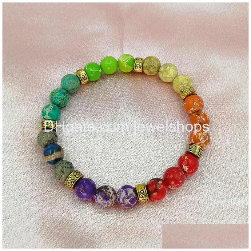Imperial Jasper Gem Bracelet With Seven Chakra Healing Bead Bracelets ...