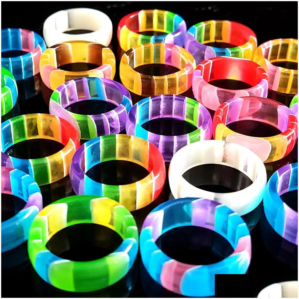 Beautif Resin Acrylic Rubber Band Rings For Women 7mm Colorful Charms ...