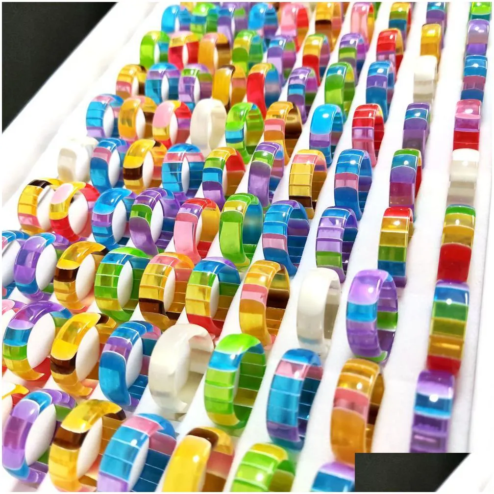 Beautif Resin Acrylic Rubber Band Rings For Women 7mm Colorful Charms ...