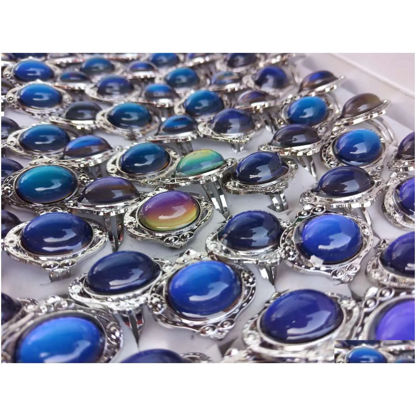 Vintage Oval Crystal Mood Amazon Ring With Color Changing Temperature ...
