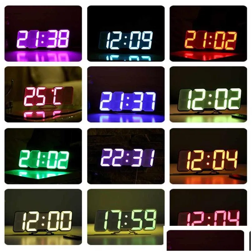 3D Remote Control Digital Led Digital Table Clock With 115 RGB Colors ...