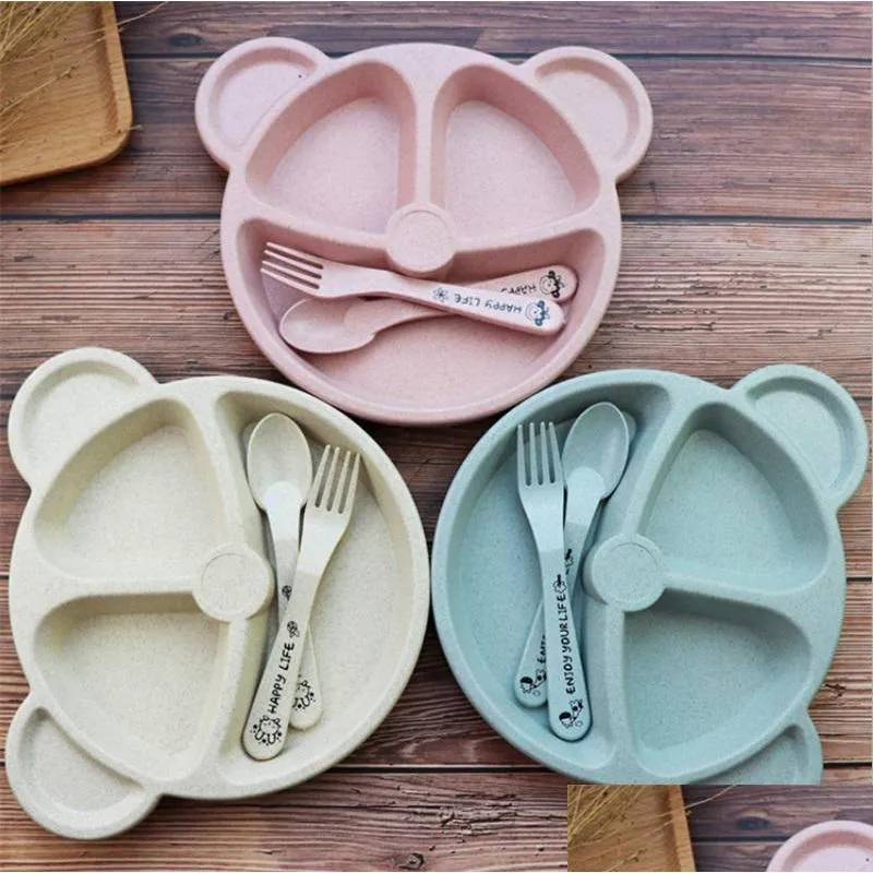 DHgate.com:Baby Cartoon Tableware Set Eco-friendly Wheat Straw ...