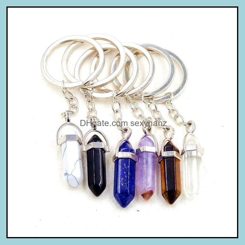 Natural Stone Hexagonal Prism Keychain With Amethyst, Rose Quartz ...