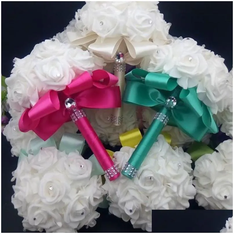 DHgate.com:Elegant Blue Silk Ribbon Rose Bouquet for Brides, Crystal ...