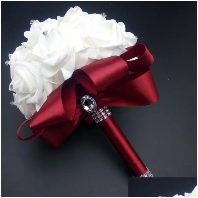 DHgate.com:Elegant Blue Silk Ribbon Rose Bouquet for Brides, Crystal ...