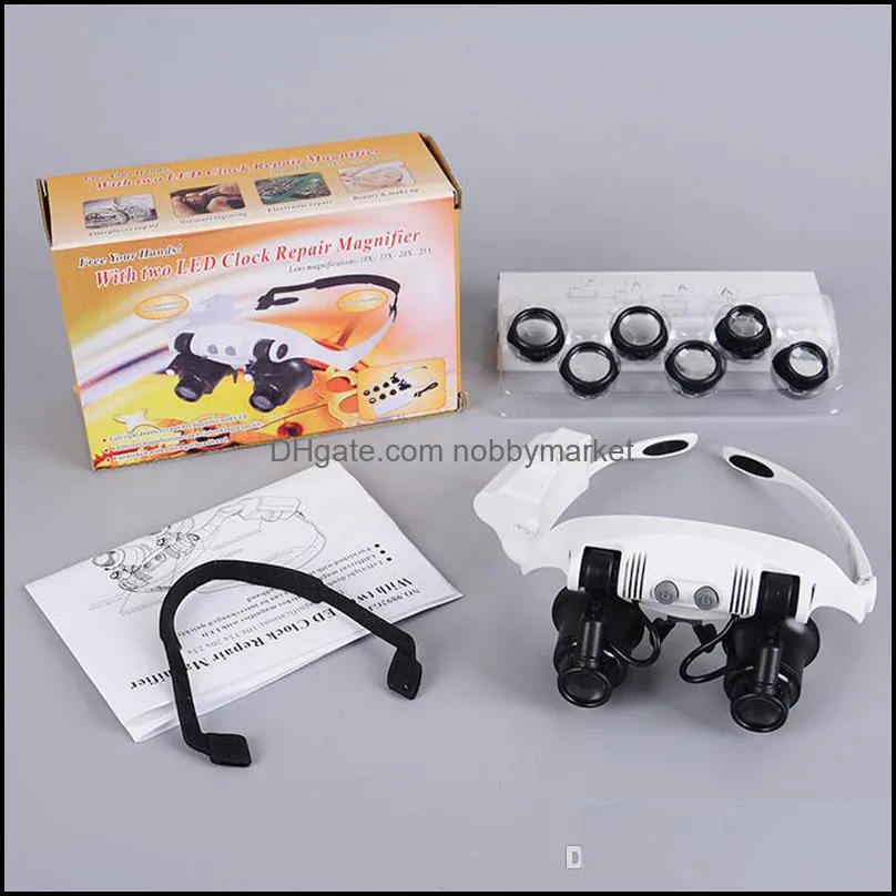 DHgate.com:8-Lens Magnifier Spectacles with LED Lamp, 10X, 15X, 20X ...