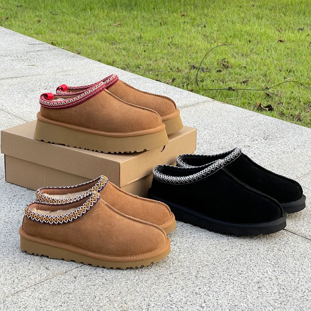 Tazz Fluffy Slipper Boots For Women Tasman Fur Slides With Classic ...