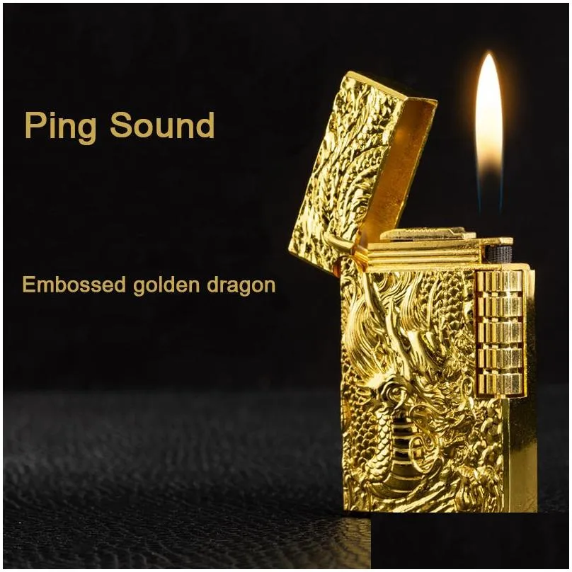 Lighters Dragon Gas Butane Refillable Lighter Grinding Jet Flint Metal ...