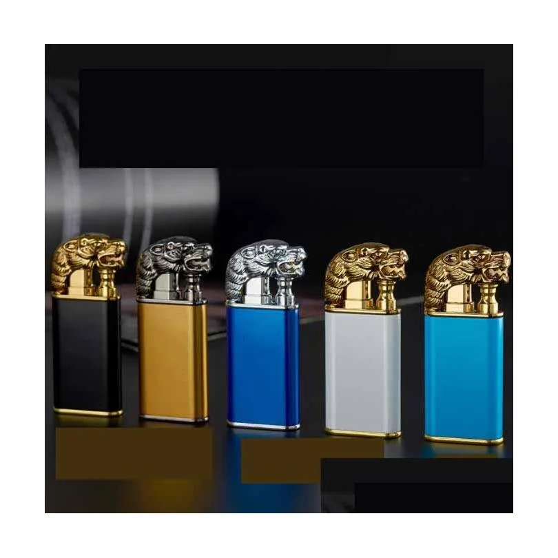 Lighters Latest Double Flame Inflatable Butane Lighter No Gas 5 Styles Luminous Clogodile Dragon Dolphins Windproof Metal Cigarette Je Dh2Qx From 4 61 DHgate