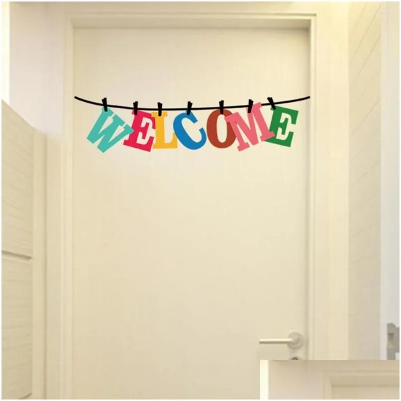Alphabet Pattern Welcome Window Sticker Colorful Removable Decal For ...