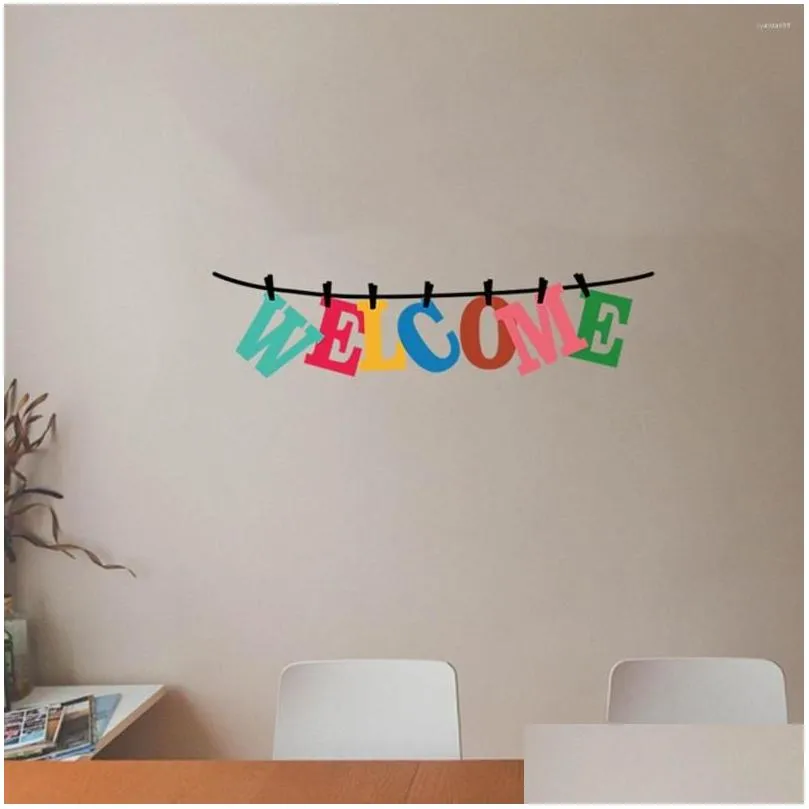 Alphabet Pattern Welcome Window Sticker Colorful Removable Decal For ...