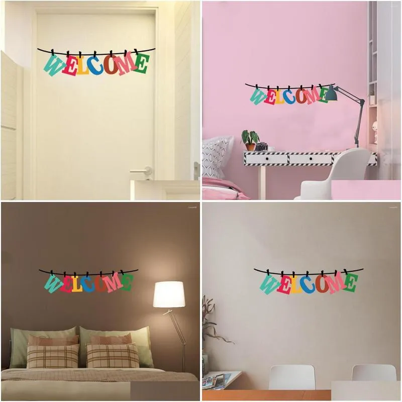 Alphabet Pattern Welcome Window Sticker Colorful Removable Decal For ...