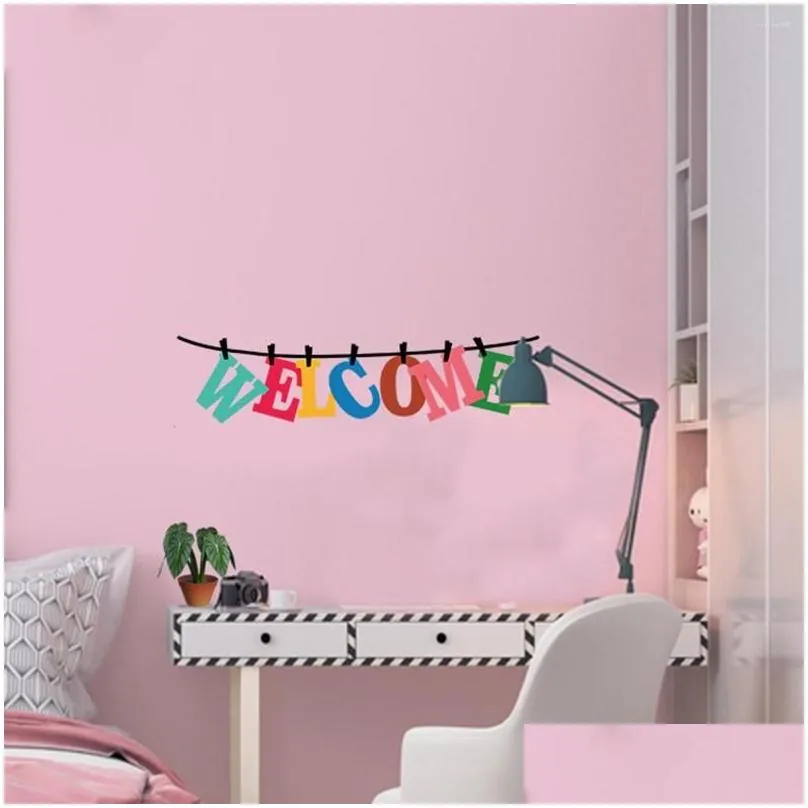 Alphabet Pattern Welcome Window Sticker Colorful Removable Decal For ...