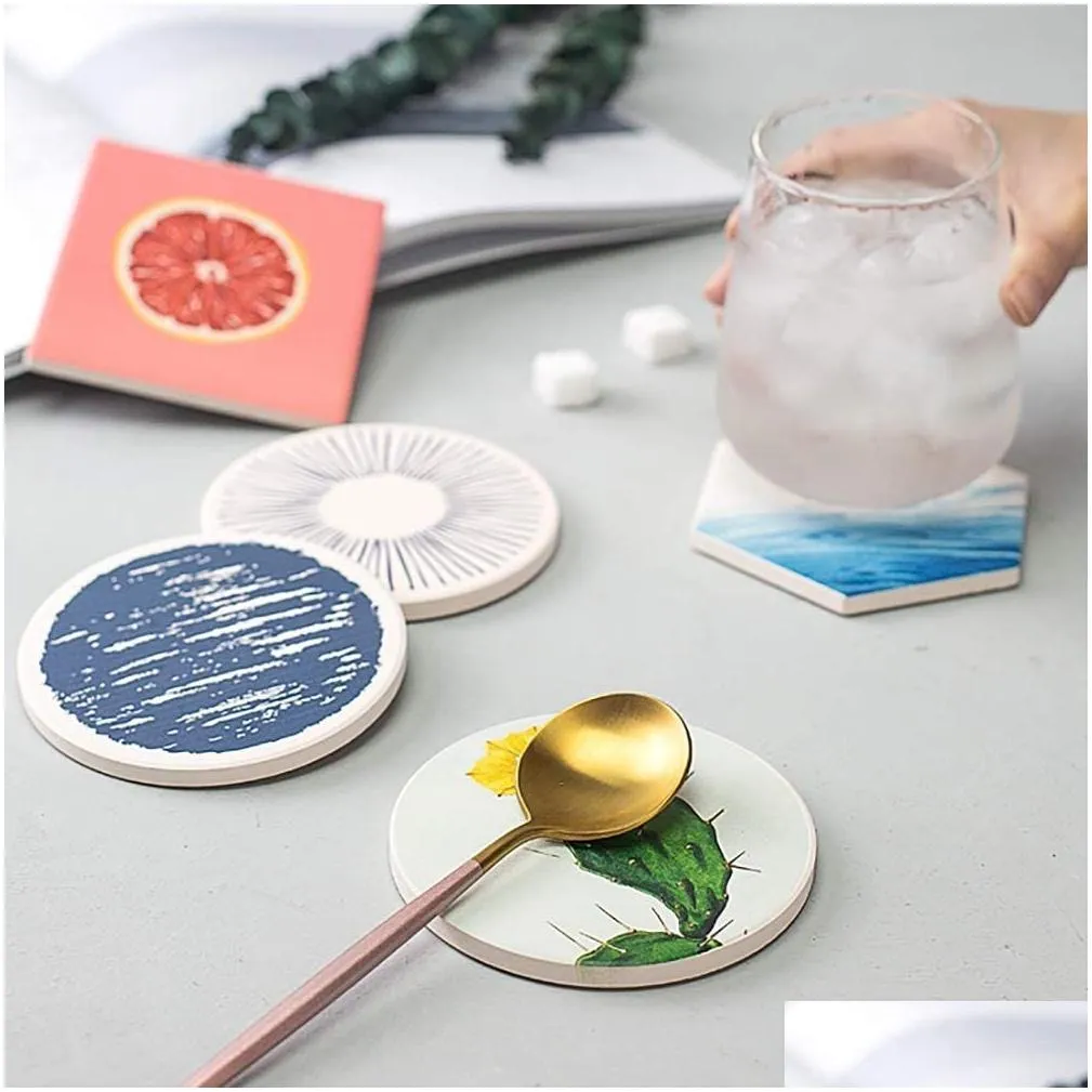 Wholesale Round Ceramic Stone Sublimation Cork Coasters Coaster With ...