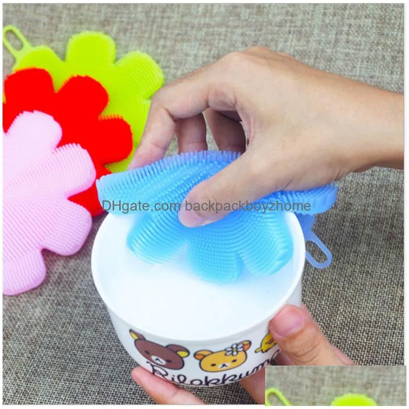 Silicone Dish Sponge Flower-Shaped Kitchen Cleaning Brushes: Versatile ...