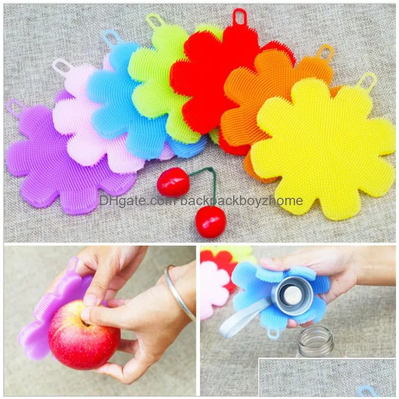 Silicone Dish Sponge Flower-Shaped Kitchen Cleaning Brushes: Versatile ...