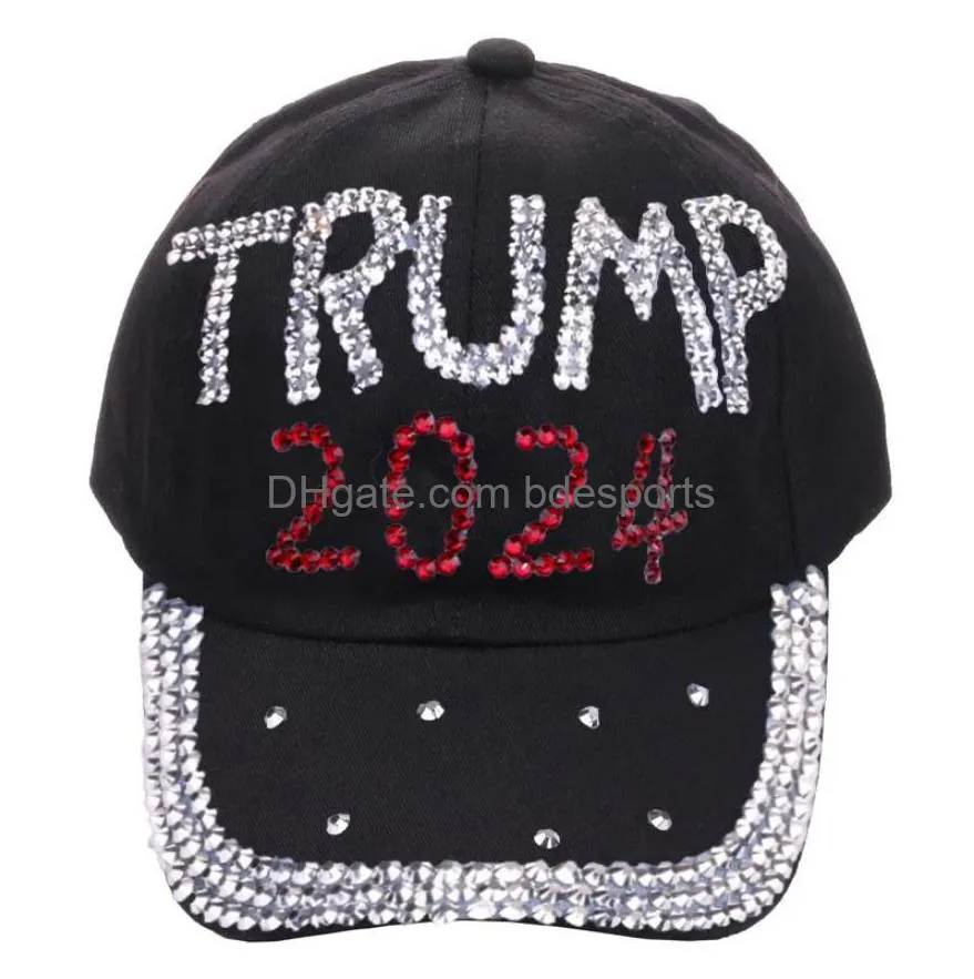 DHgate.com:Trump 2024 Denim Sun Hat, Casual Diamond Baseball Cap ...