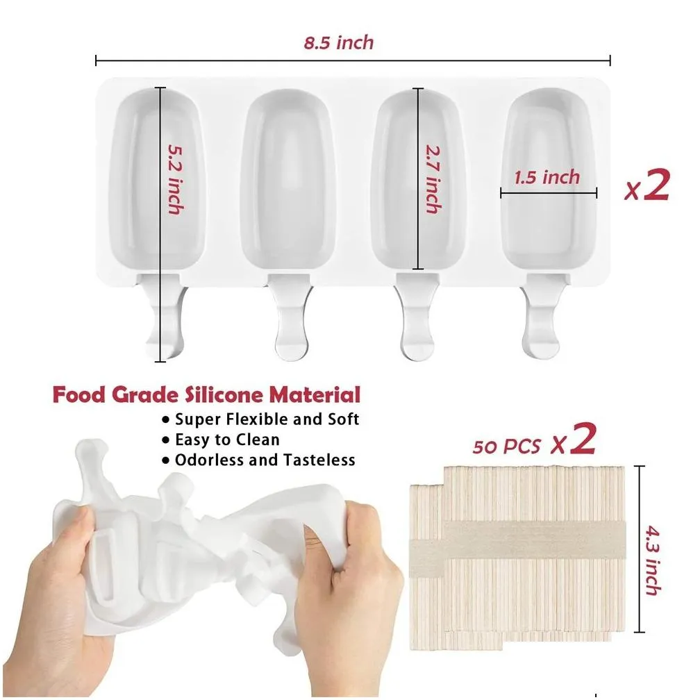 DHgate.com:4 Cavity Oval Popsicle Molds with 50 Wooden Sticks for ...