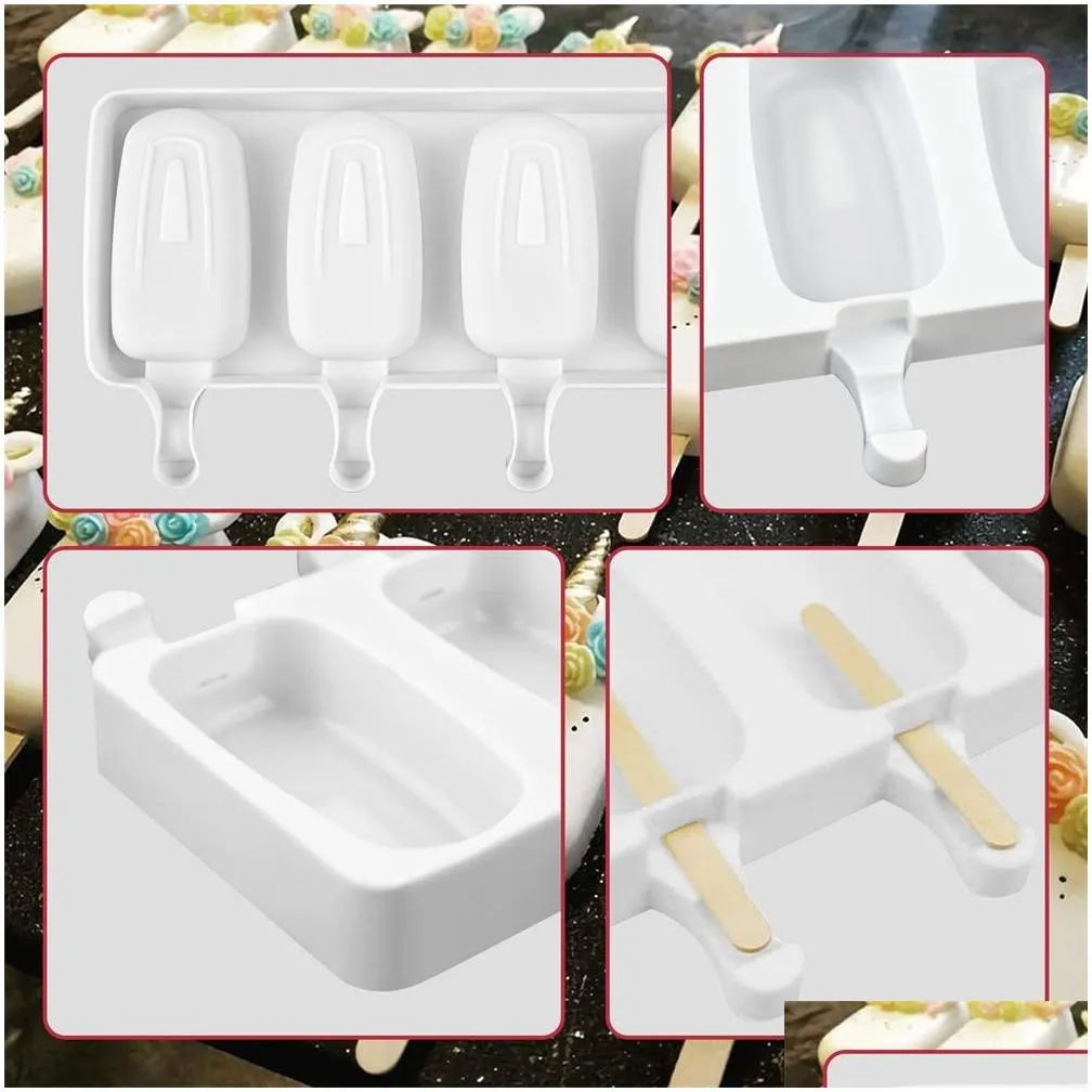 DHgate.com:4 Cavity Oval Popsicle Molds with 50 Wooden Sticks for ...