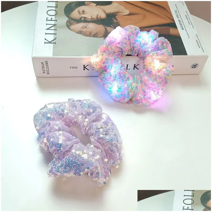 DHgate.com:Girls LED Luminous Sequins Hair Scrunchies, Solid Color ...