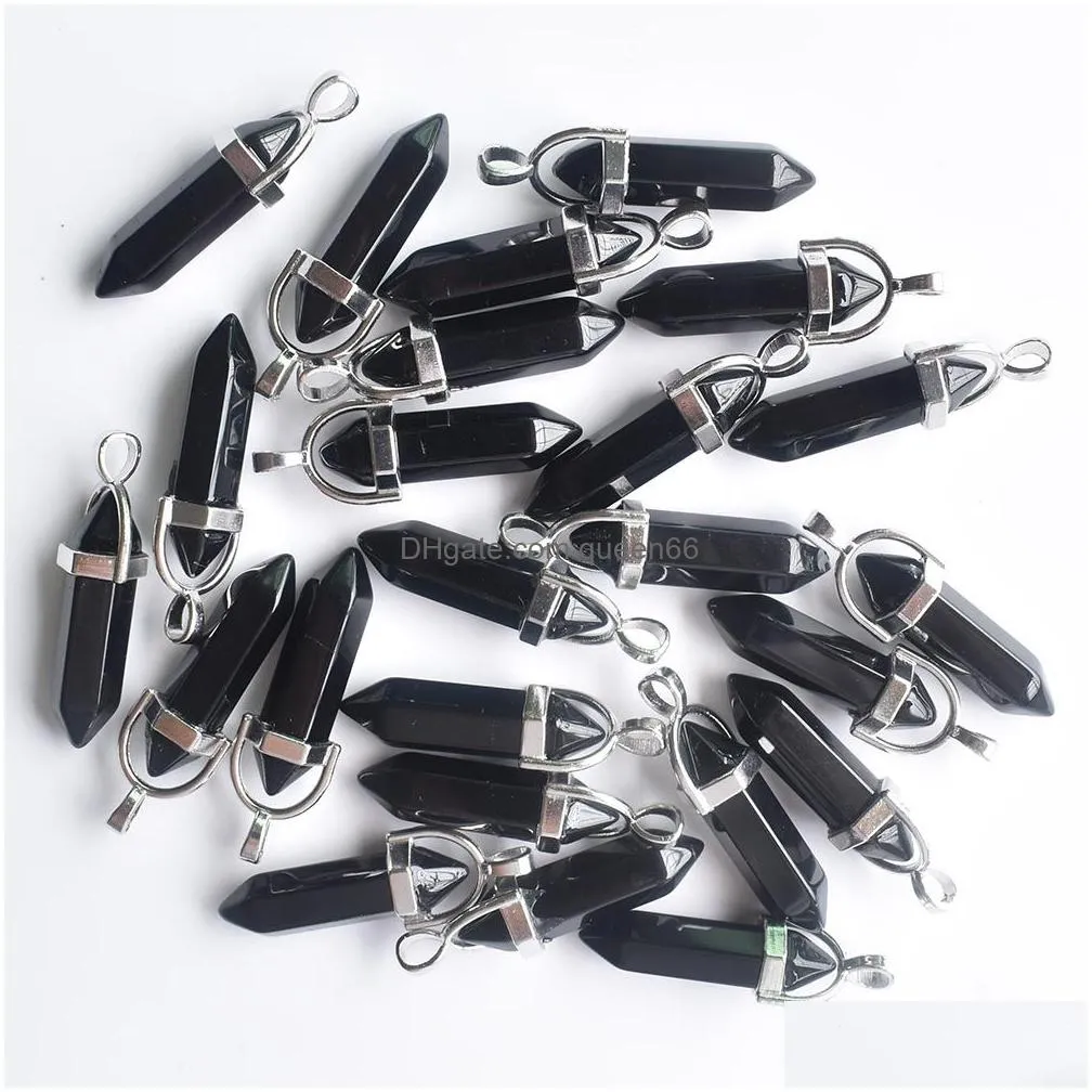DHgate.com:Natural Black Obsidian Crystal Point Charms for DIY Necklace ...