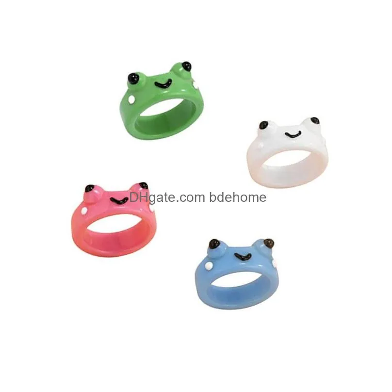 Cute Bear Frog Ring Polymer Clay Resin Animal Jewelry for Girls Summer Fashion Travel Gifts