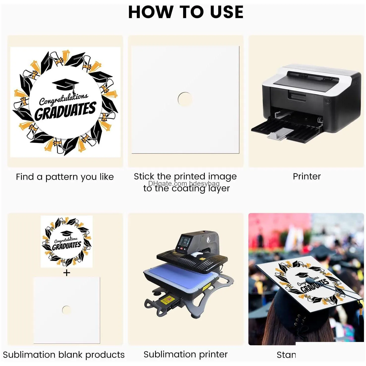 DHgate.com:White MDF Sublimation Blank Graduation Cap Topper for Boys ...