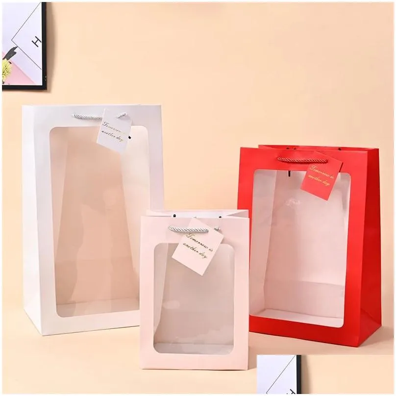 Wholesale Transparent Window Tote Flower Paper Bag With Window For Gift ...