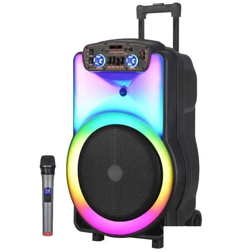 12 Inch Portable Wireless Bluetooth Speaker with Microphone Outdoor Column Party Home Theater Sound System Waterproof Plastic Remote Control