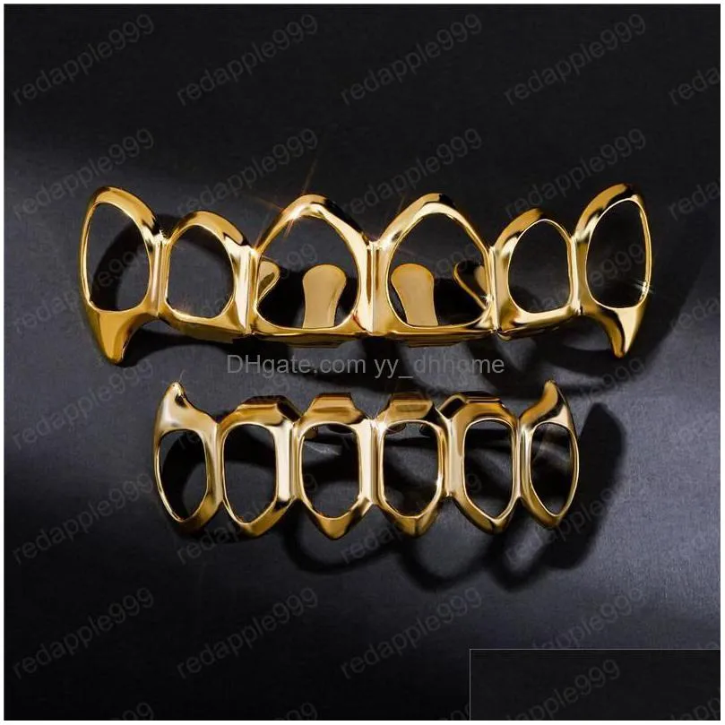 Smooth Gold Plated Dental Fake Gold Teeth Grillz 6 Top & Bottom Teeth ...