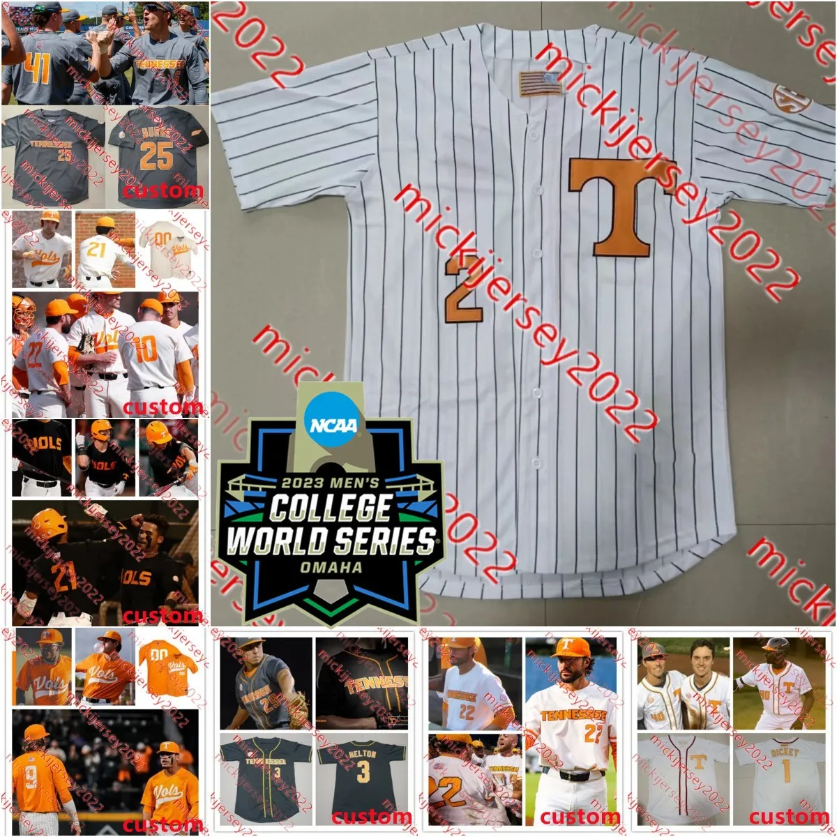 Maui Ahuna Chase Burns Tennessee 2023 CWS Baseball Jersey Drew Gilbert ...