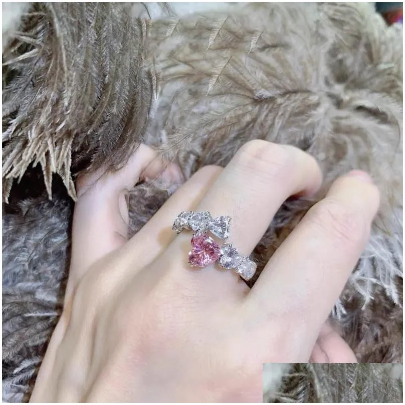 DHgate.com:Pink Heart Shape Zircon Crystal Ring for Women, Luxury ...