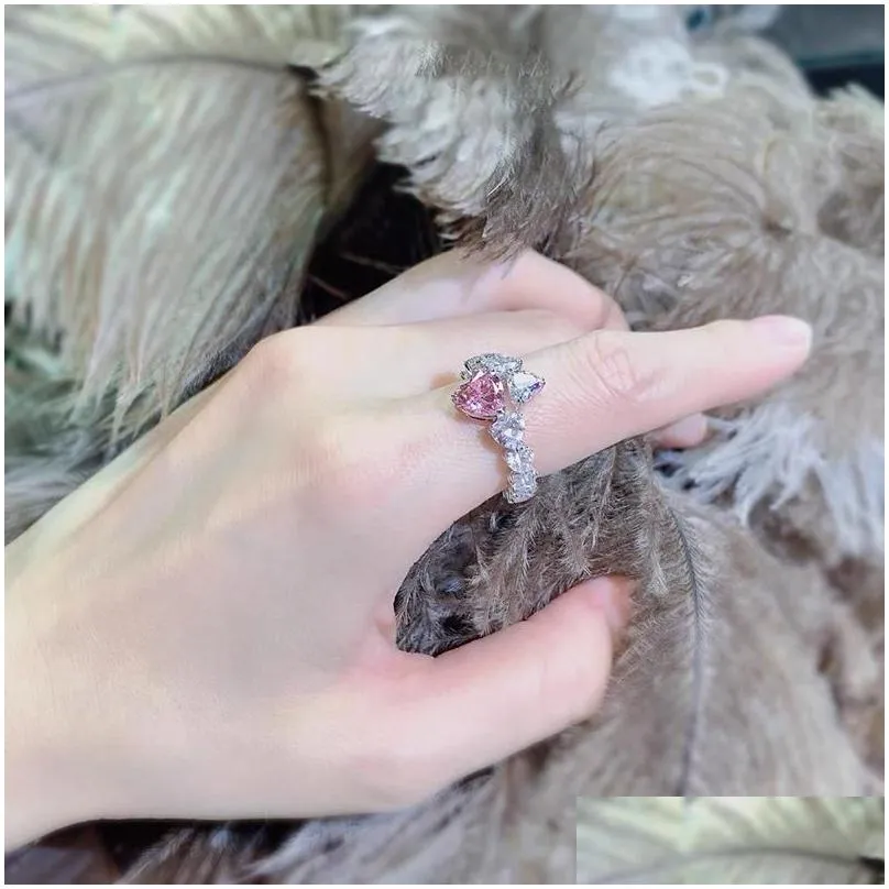 DHgate.com:Pink Heart Shape Zircon Crystal Ring for Women, Luxury ...