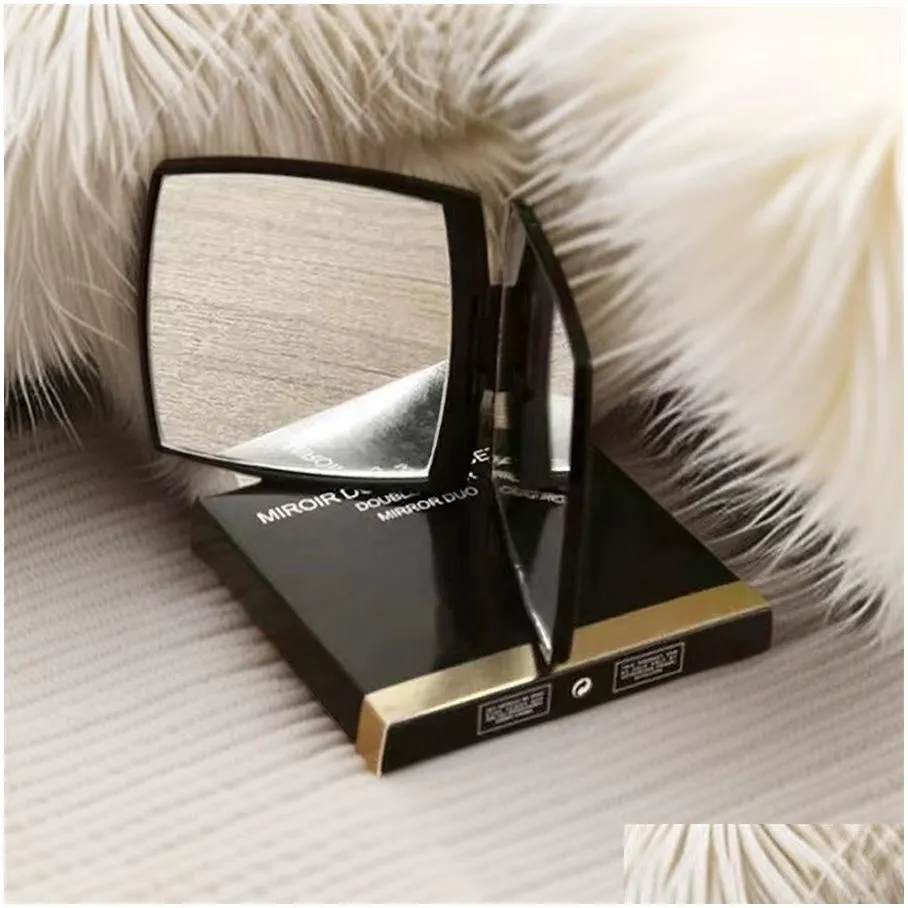 Portable Folding Face Mirror With Veet Dust Bag Compact Black Design ...