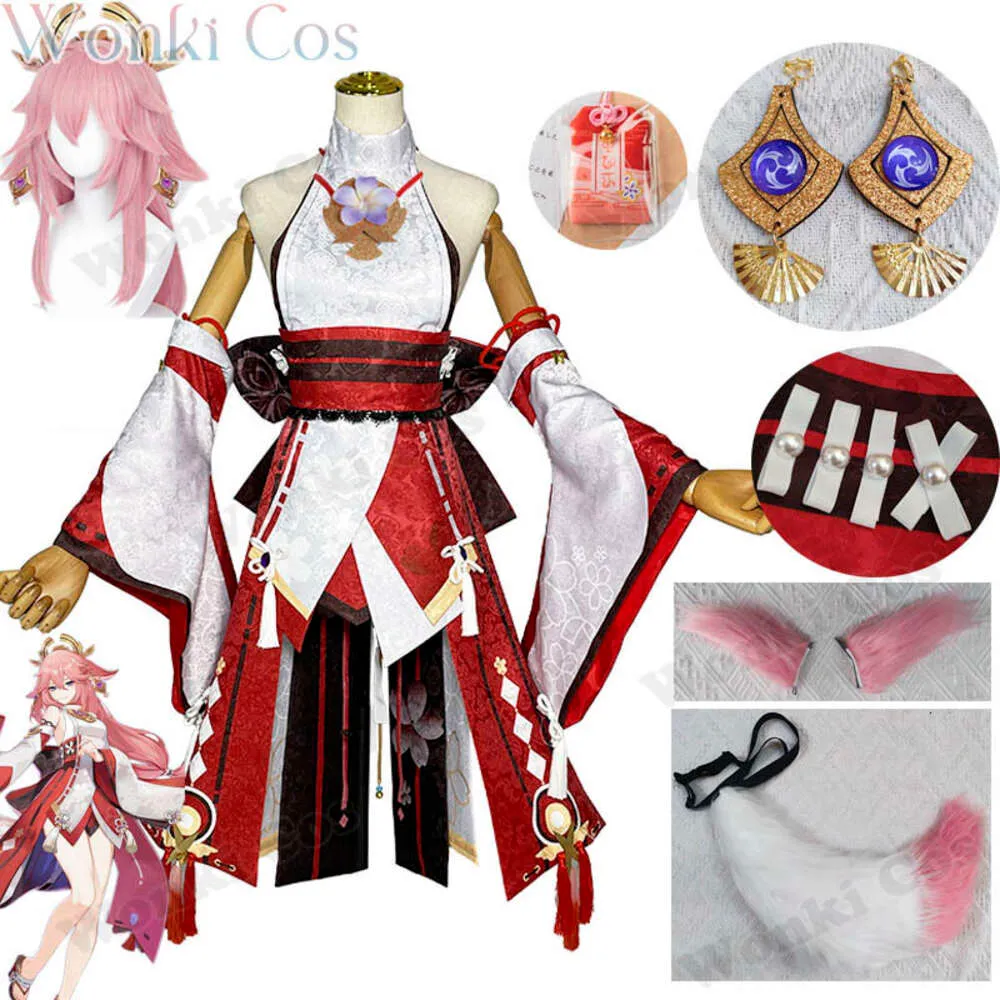 Genshin Impact Miko Guuji Yae Costume With Headwear Full Set Cosplay ...