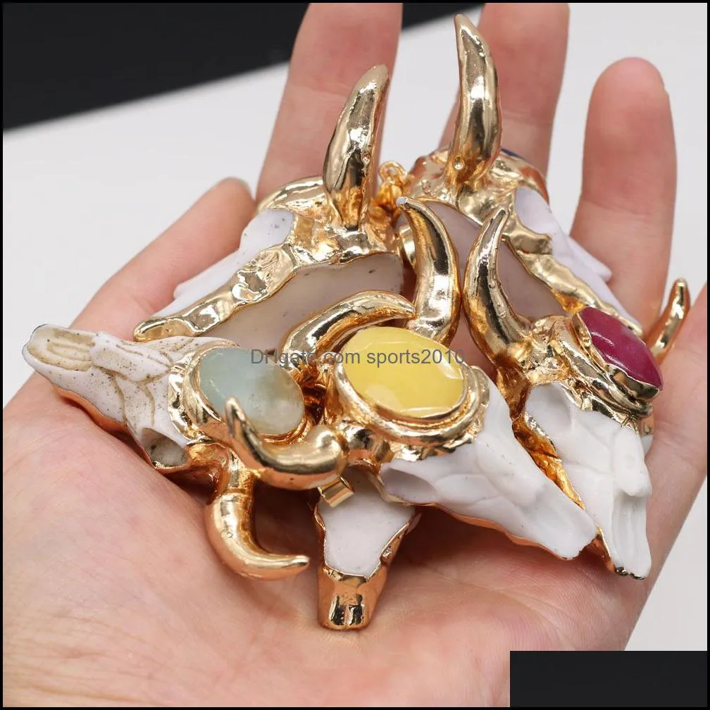Gold Ox Cow Bones Head Shape Quartz Healing Reiki Stone Charms Crystal ...