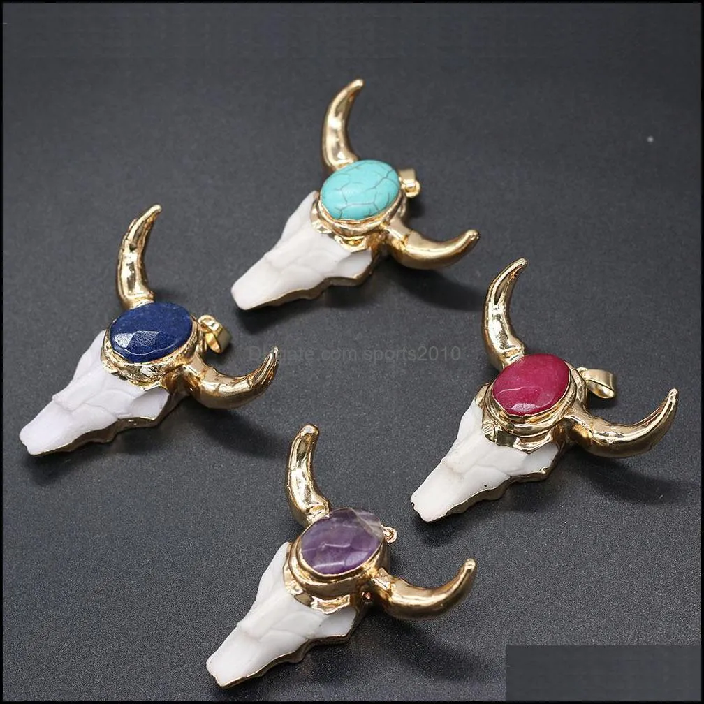 Gold Ox Cow Bones Head Shape Quartz Healing Reiki Stone Charms Crystal ...