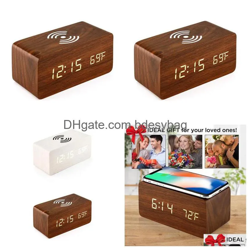 Bamboo Desk Clock Wooden Led Digital Clock With Sound Control Time Date ...