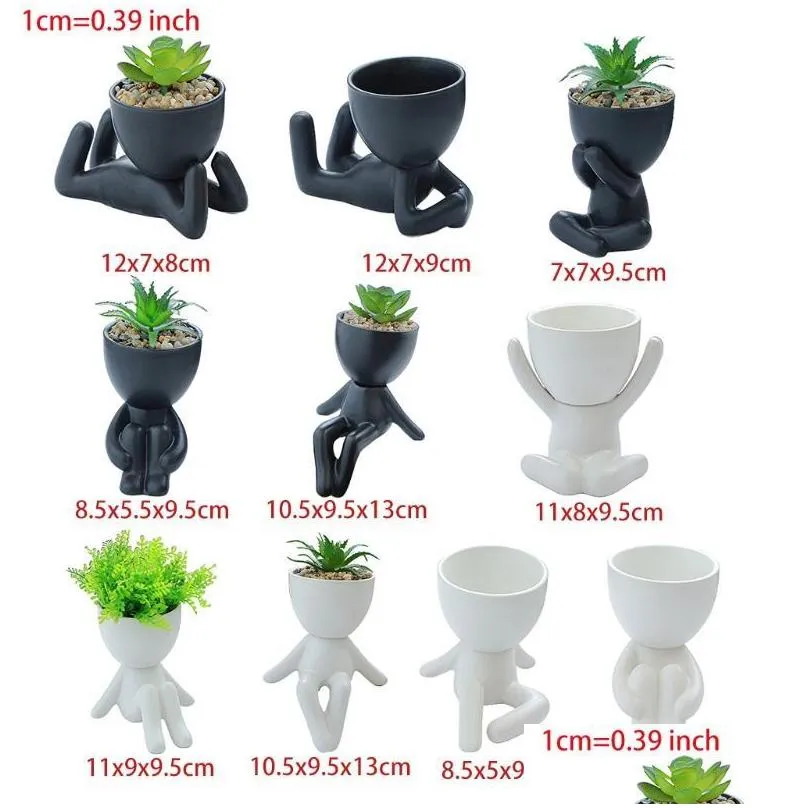 Plant Pot Set Cute Cartoon Humanoid Succent Planter Ceramic Plant Pot ...