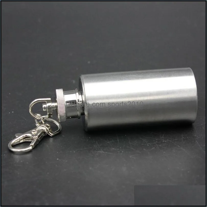 Stainless Steel Hip Flask Keychain With Key Chain 2oz Cylinder Body ...