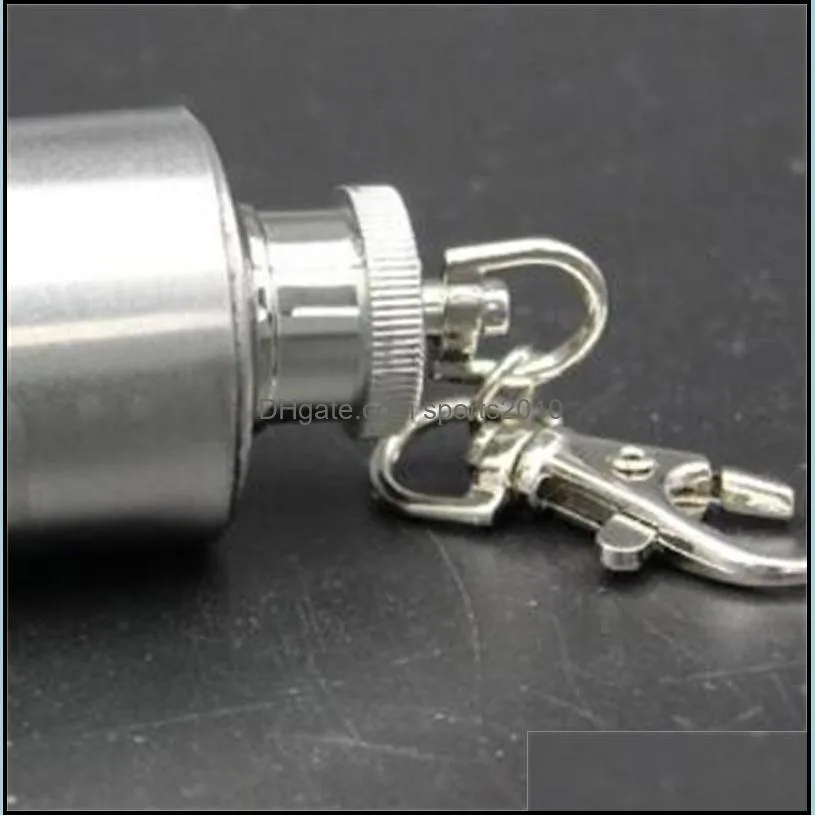 Stainless Steel Hip Flask Keychain With Key Chain 2oz Cylinder Body ...