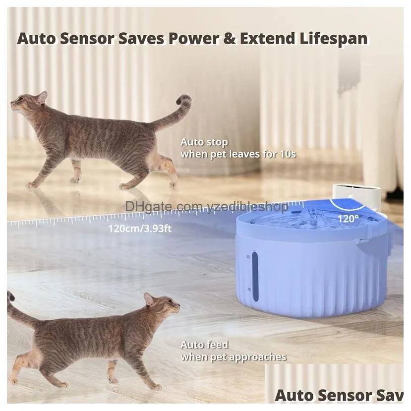 2L Cat Water Fountain - Wireless, Filtered Pet Water Dispenser with Motion Sensor, Automatic ...