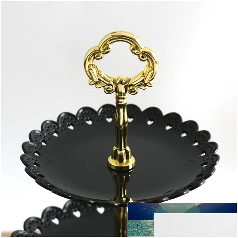 Three Tiered Metal Cake Stand with Round Fruit Plates Solid Pattern ...
