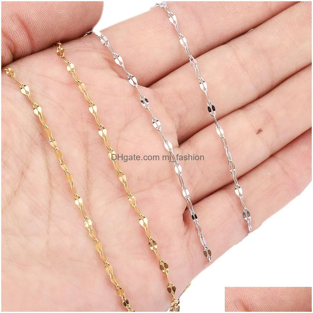 5 Meters Stainless Steel Flat Chain - Gold Lip Link for DIY Jewelry ...